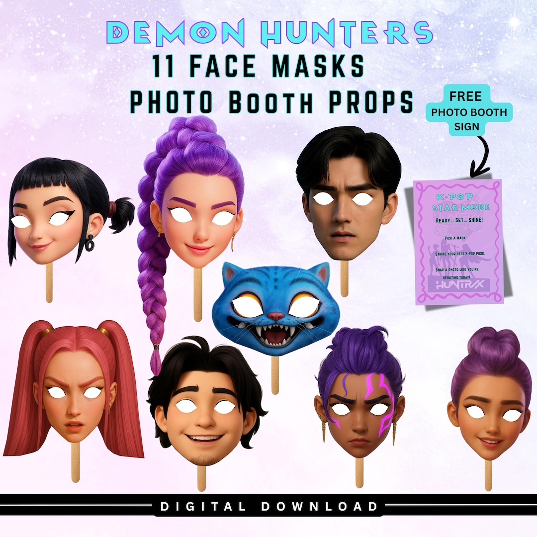 KPOP Demon Hunters Printable Face Masks Birthday Instant Download ...