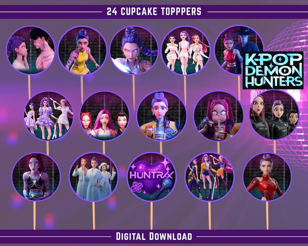 Printable Kpop Demon Hunters Party Decorations Template Huntrix Cupcake ...