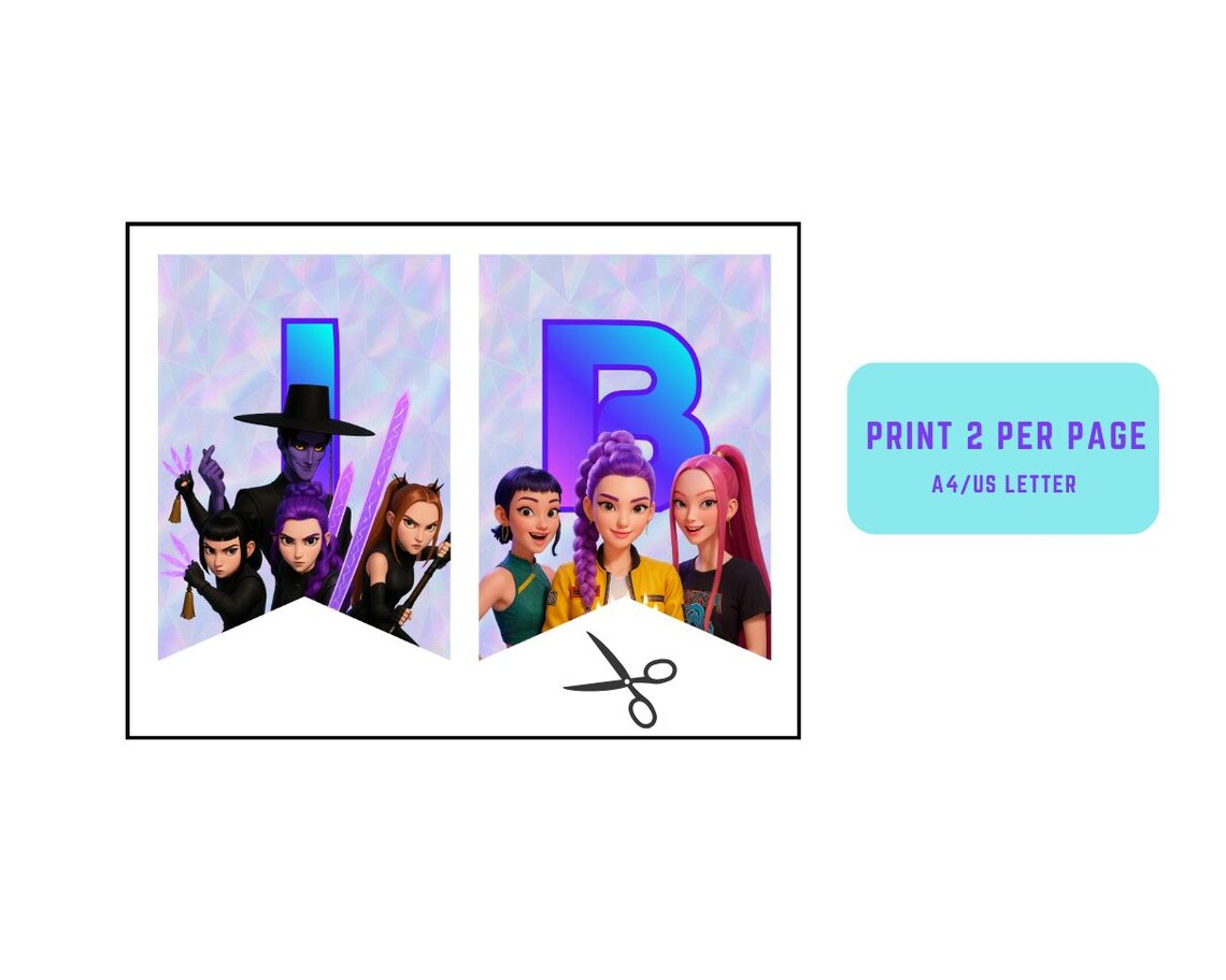 Kpop Demon Hunter Birthday Banner Printable Editable Bunting Huntrix ...