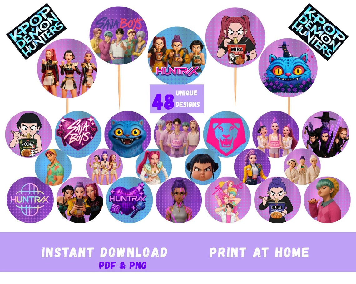 Printable K-pop Demon Hunters Party Decorations Template, Huntrix ...