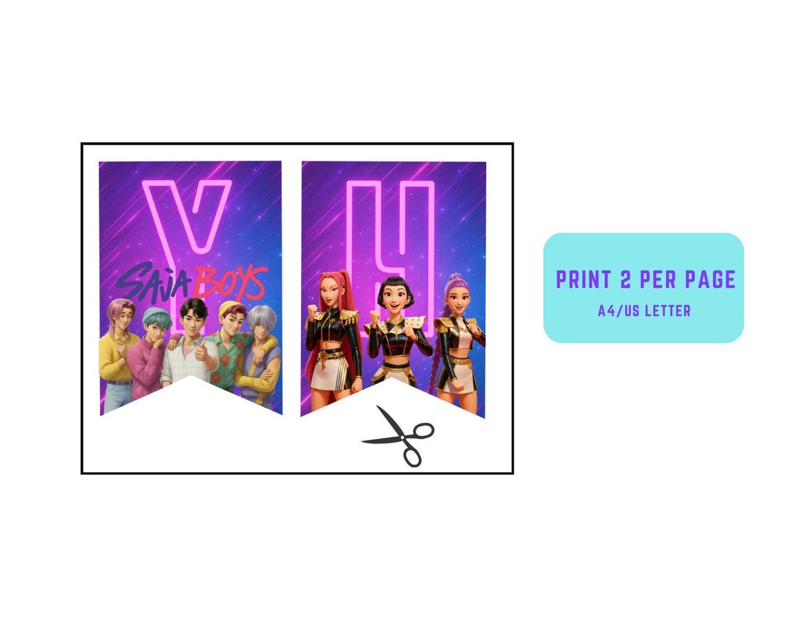 Kpop Demon Hunter Birthday Banner Printable Editable Bunting Huntrix ...