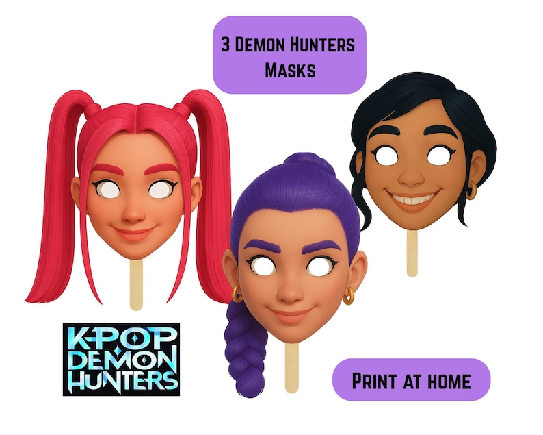KPOP Demon Hunters Printable Face Masks Birthday Instant Download ...