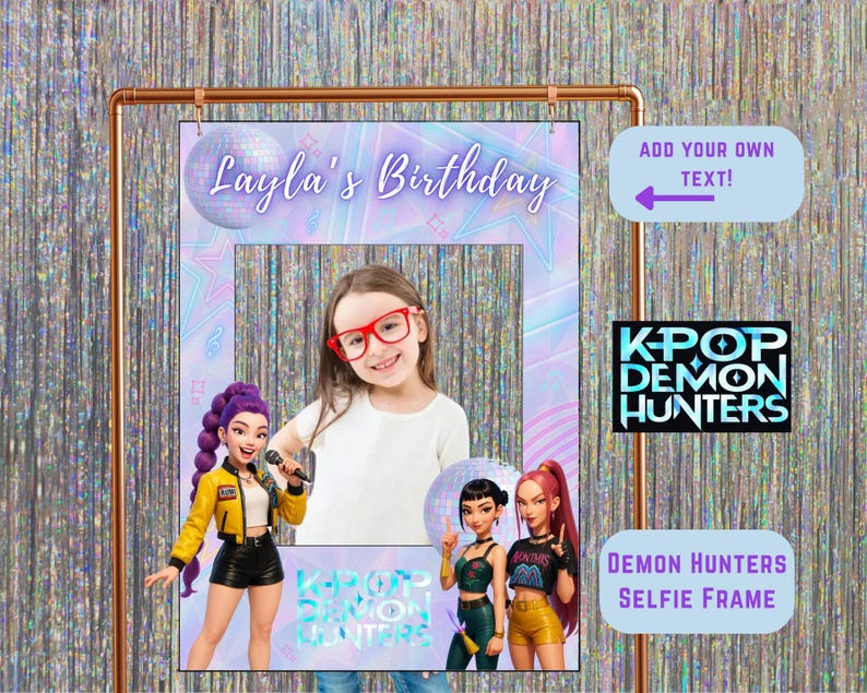 KPOP | Demon Hunters Birthday Selfie Frame | Editable Canva Template ...