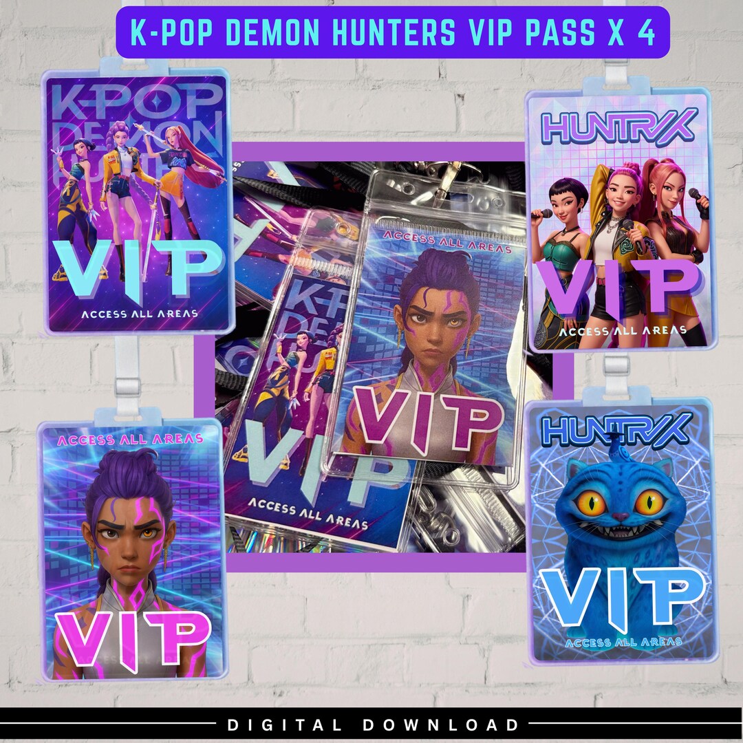 Demon Hunter VIP Pass Huntrix ID Badge Printable K-pop VIP Card Party ...