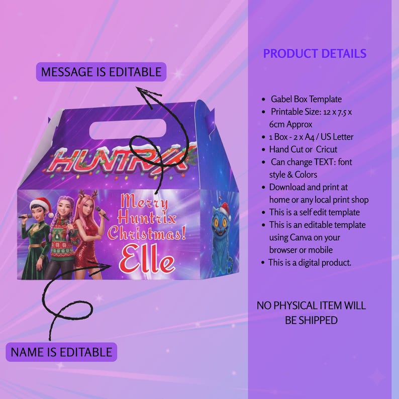 Kpop Demon Hunters Christmas Eve Box Printable Huntrix Favor Template ...