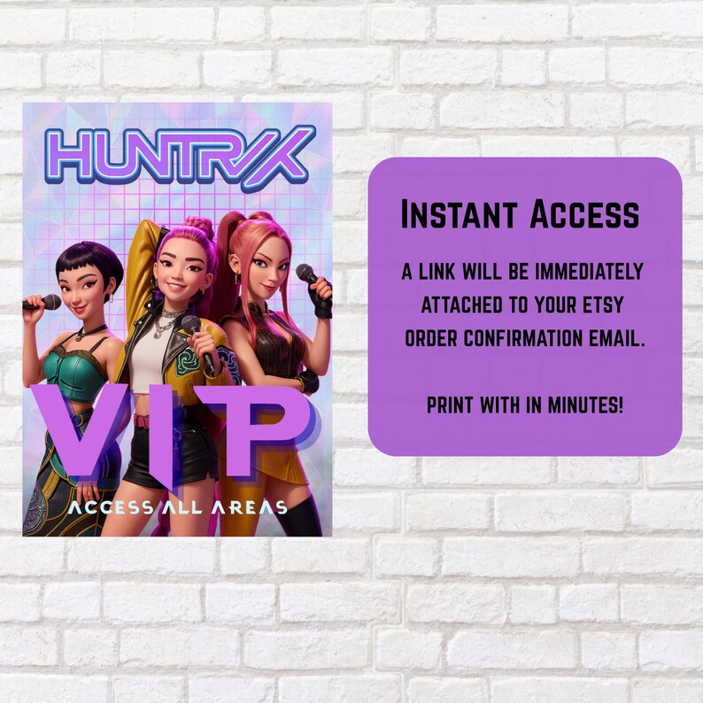 Demon Hunter VIP Pass Huntrix ID Badge Printable K-pop VIP Card Party ...