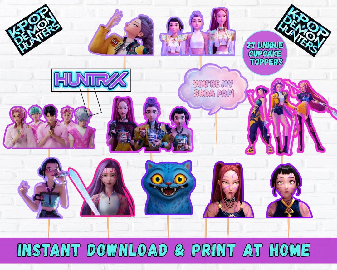 Printable Kpop Demon Hunters Party Decorations Template Huntrix Cupcake ...