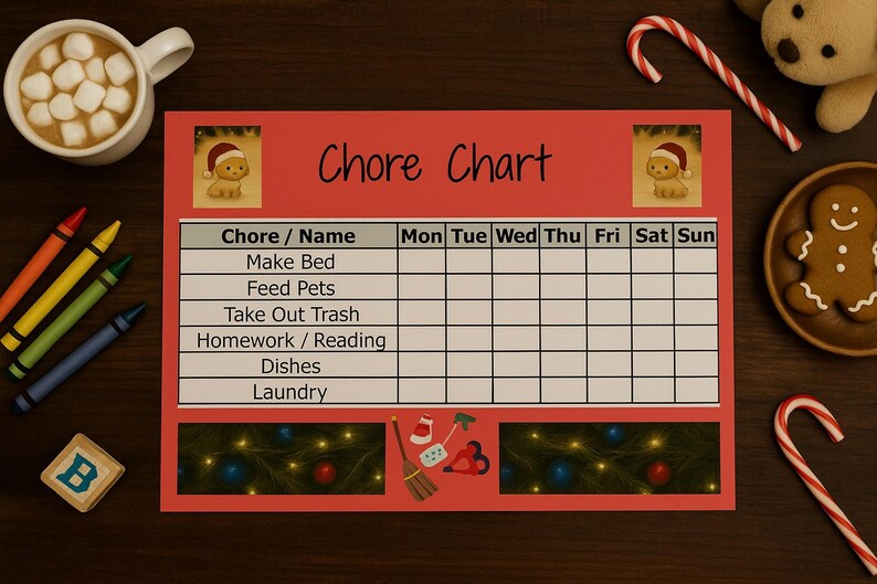Christmas Chore Chart Printable for Kids | Holiday Responsibility ...