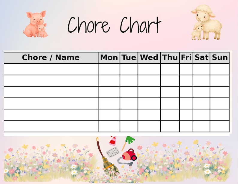 Kids Chore Chart Printable | Cute Farm Animal Responsibility Tracker ...