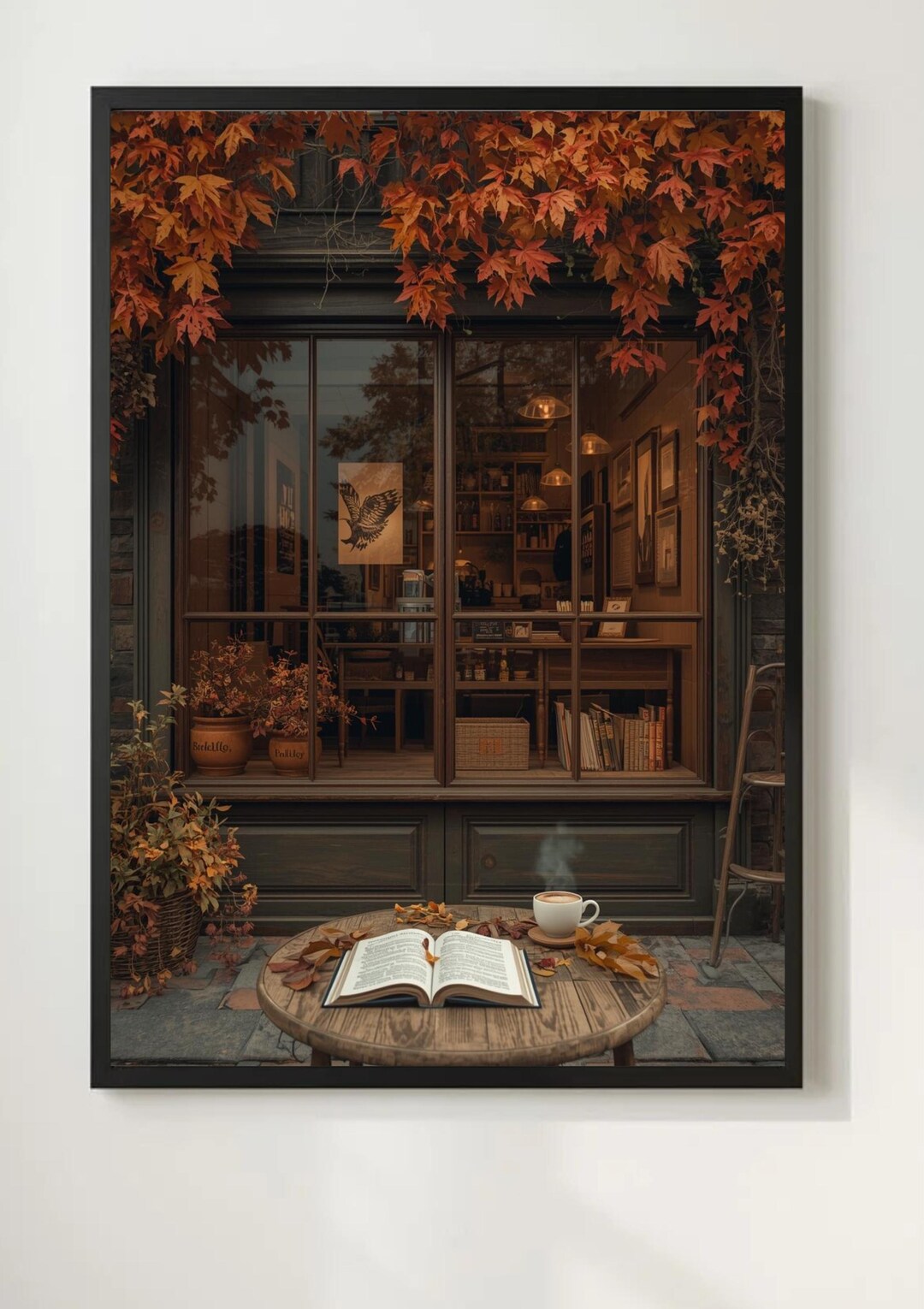 Cozy Autumn Coffee Shop Print | Vintage Fall Cafe Scene (instant ...