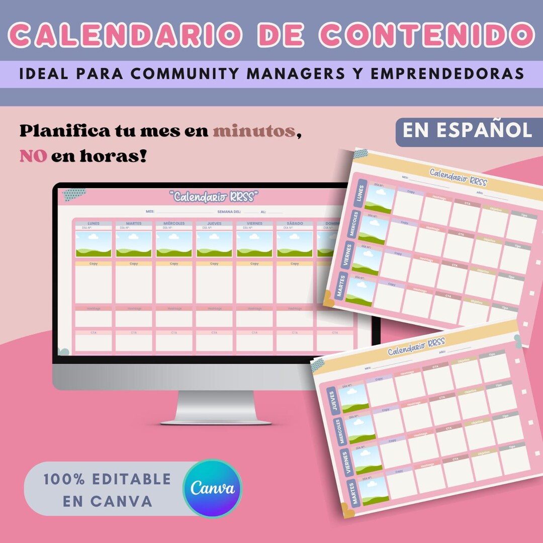 Editable Social Media Content Calendar in Canva | Community Manager ...