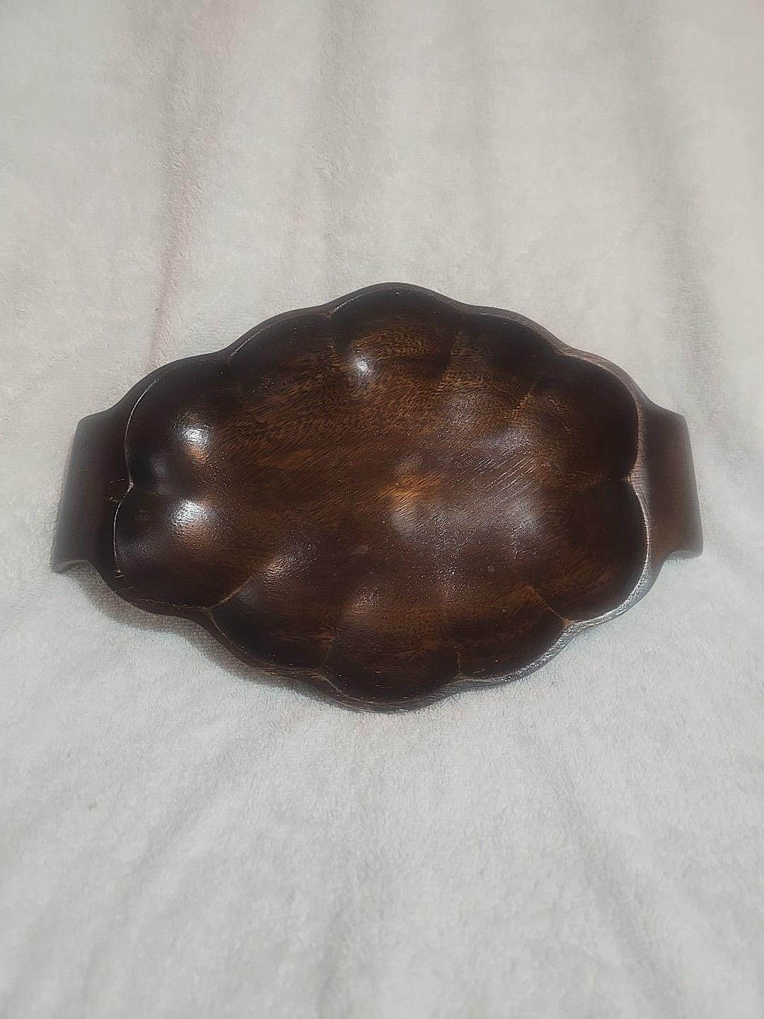 Monkey Pod Wood Tray Dish Scallopped Edges Handles 13x9x1.75 ...
