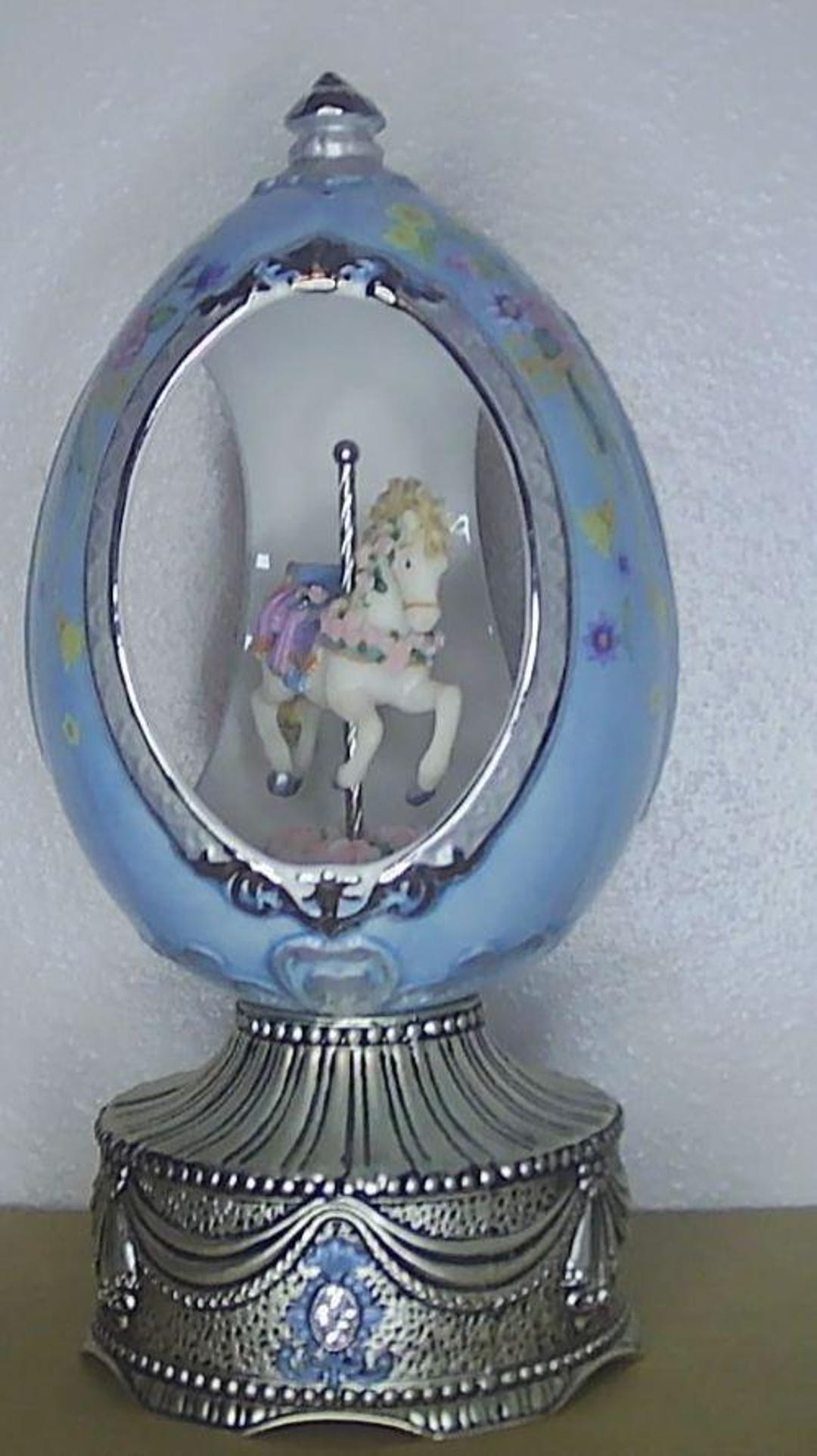 9" Tall Egg W/ Rotating Carousel Horse & Wind-up Music Box Plays ...