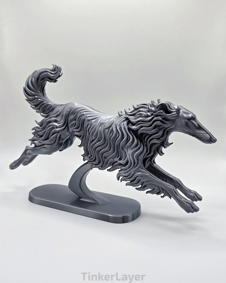 3D Printed Running Borzoi Dog Statue, Dynamic Sighthound Sculpture ...