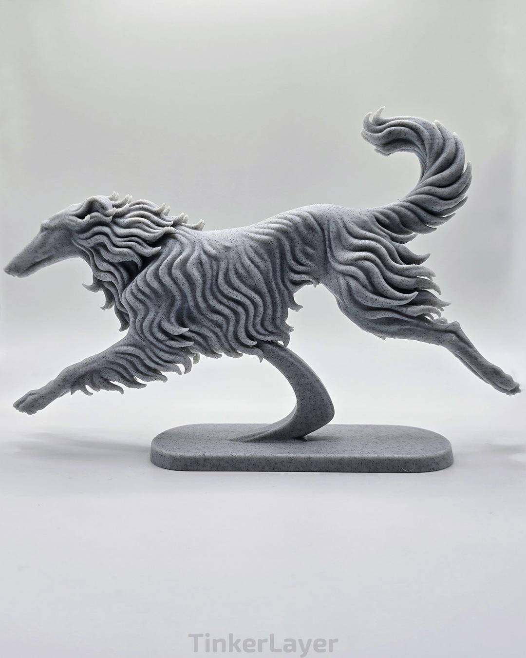 3D Printed Running Borzoi Dog Statue, Dynamic Sighthound Sculpture ...