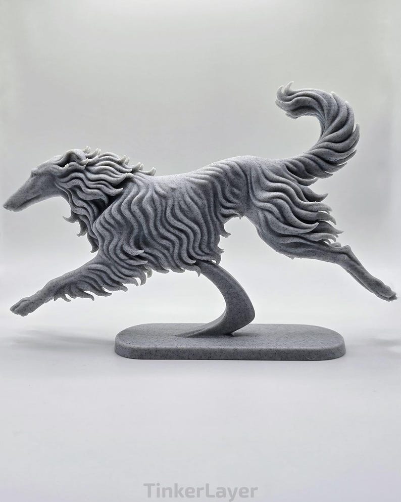 3D Printed Running Borzoi Dog Statue, Dynamic Sighthound Sculpture ...
