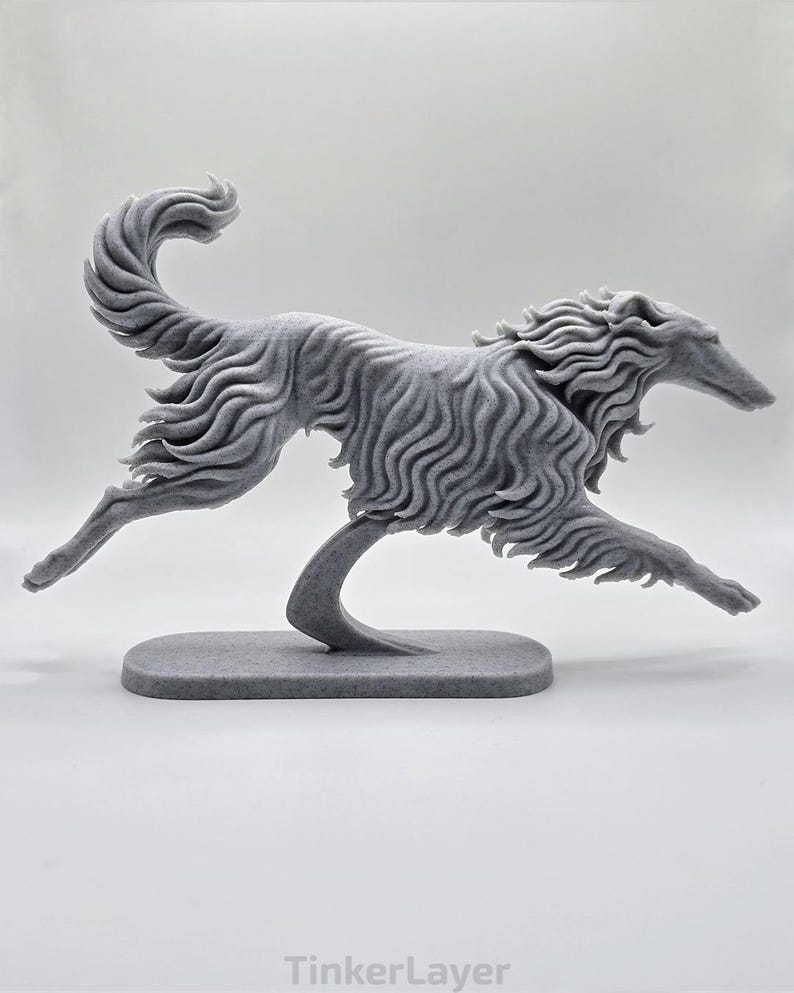 3D Printed Running Borzoi Dog Statue, Dynamic Sighthound Sculpture ...