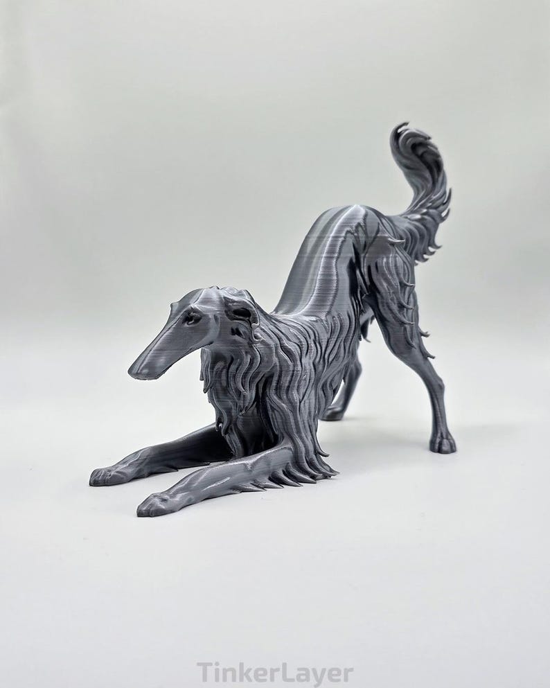 3D Printed Borzoi Statue, Playful Sighthound Sculpture, Borzoi Decor ...