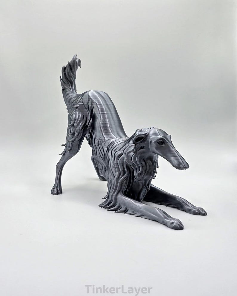 3D Printed Borzoi Statue, Playful Sighthound Sculpture, Borzoi Decor ...