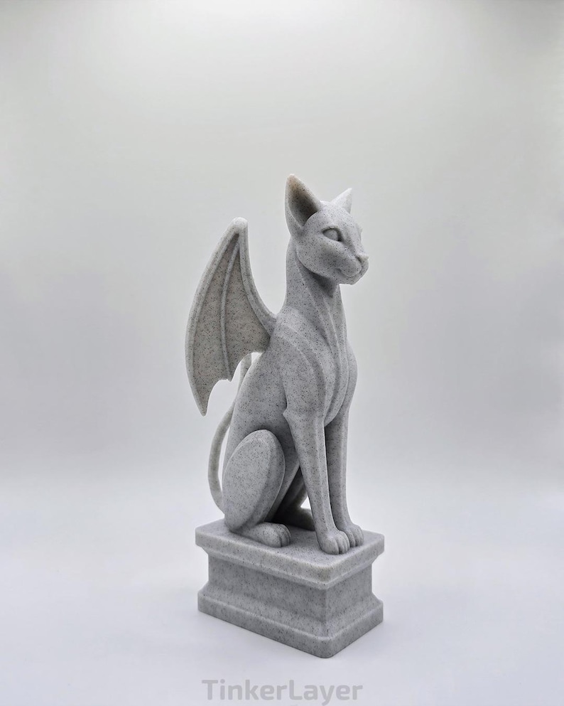 3D Printed Cat Gargoyle Statue, Gothic Home Decor, Small Fantasy ...