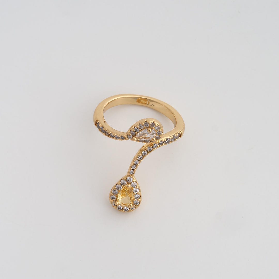 Gold CZ Open Rings,18k Gold Filled Water Drop Rings,gift for Her - Etsy