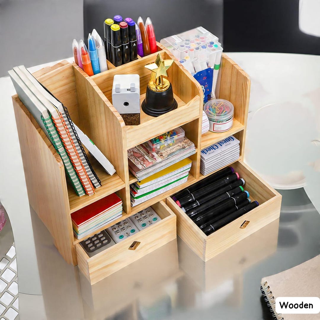 Wooden Multi-compartment Desk Organizer With Drawers - Etsy