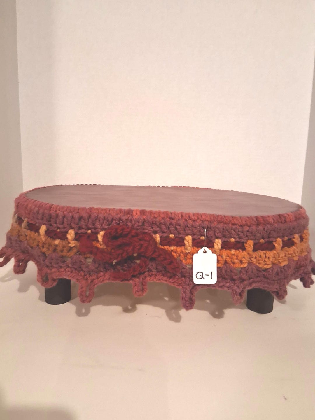 Crocheted Foot Stool With Faux Leather Top, Dowel Legs - Etsy