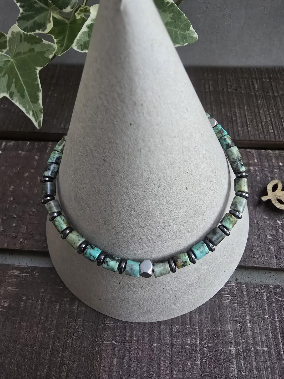 African Turquoise Jasper and Heishi Plated Hematite Bracelet, 4mm ...