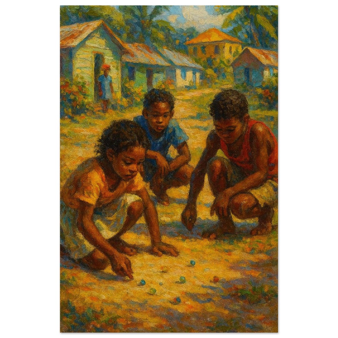 Caribbean Art Village Memories Poster – Kids Playing in Olden Days ...