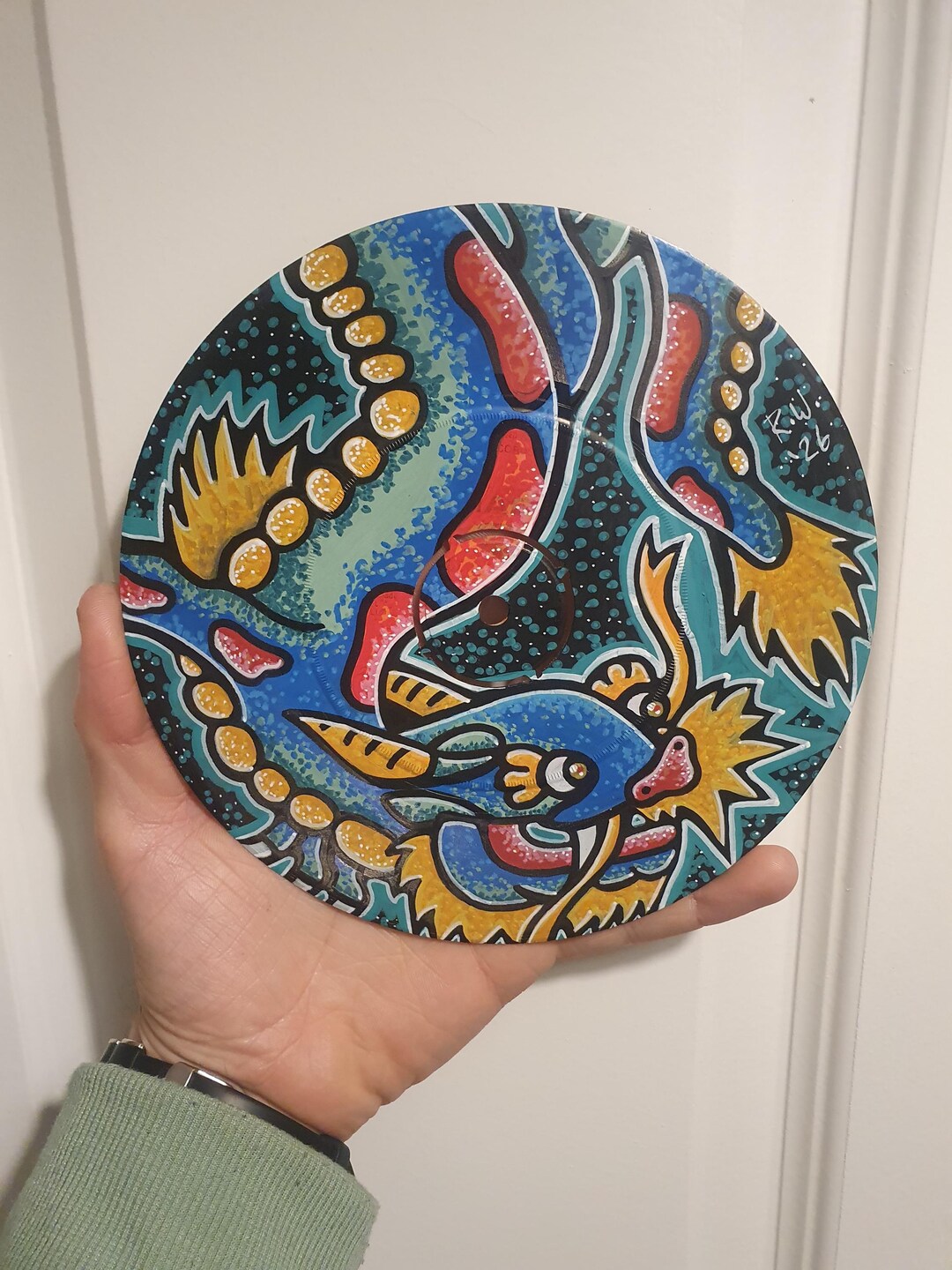 Unframed Tattoo Dragon Art Hand Painted 7" Record Traditional Flash - Etsy