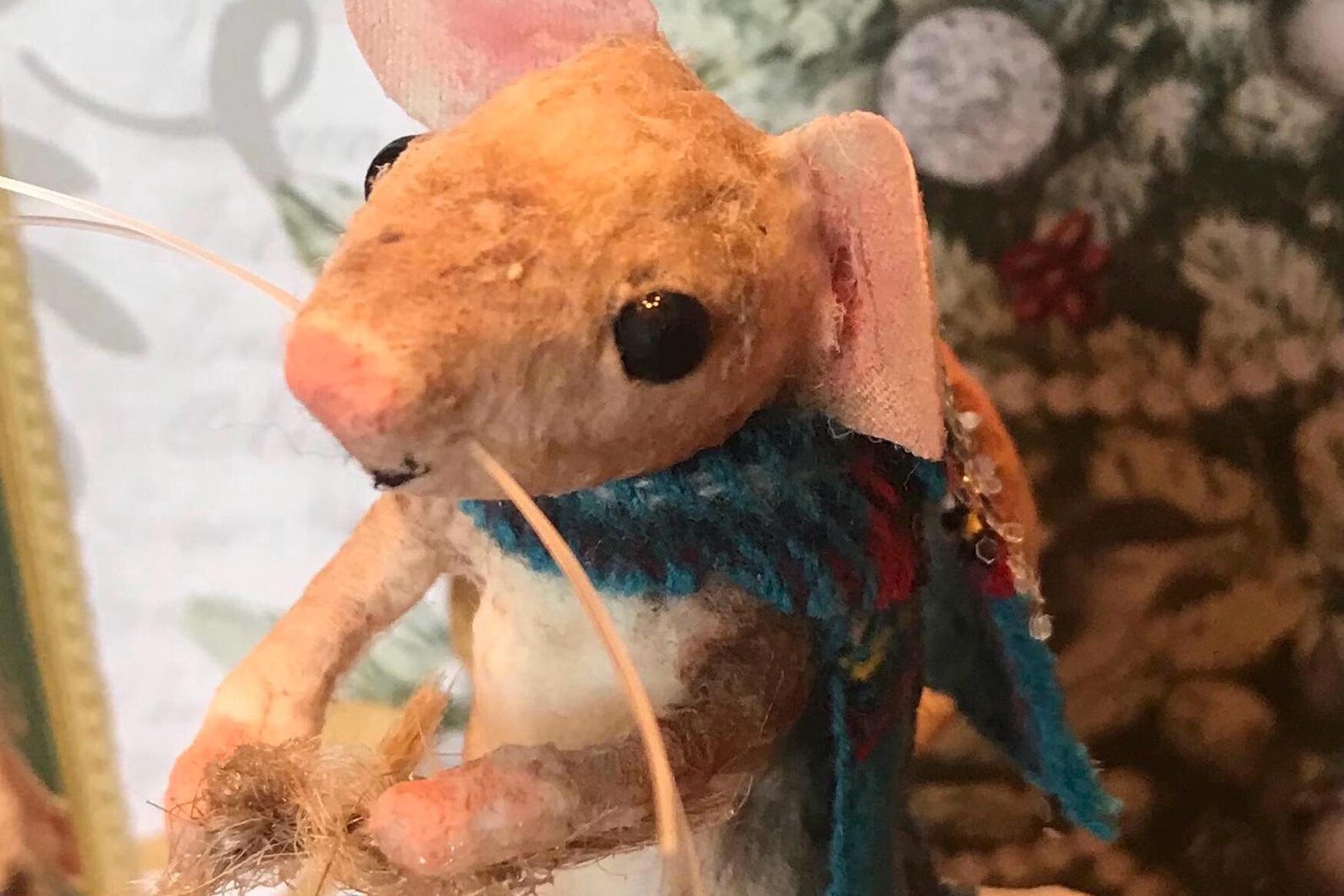 Spun Cotton Mouse Blue Sled , Vintage Look Handmade Ornament, Winter ...