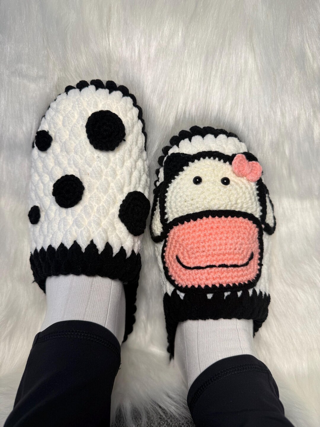 Handmade Crochet Cow Slippers | Warm Home Shoes - Etsy