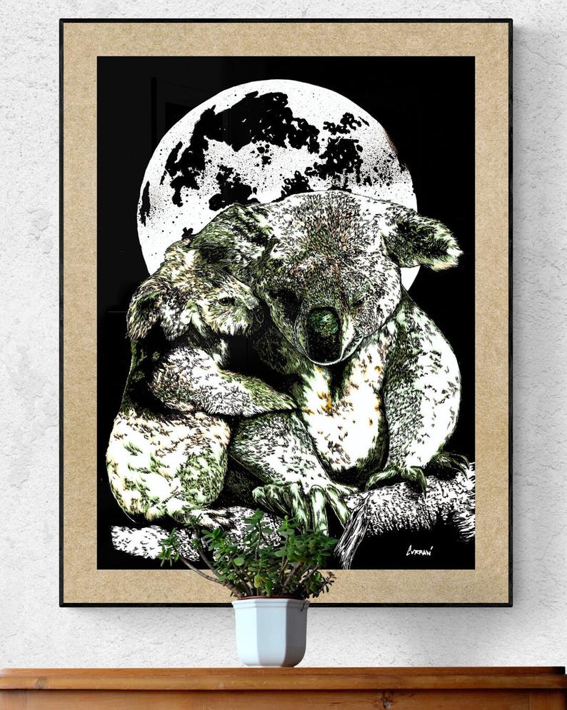 Koala Mother and Baby Grey Original Drawing, by Canadian Artist Kris ...