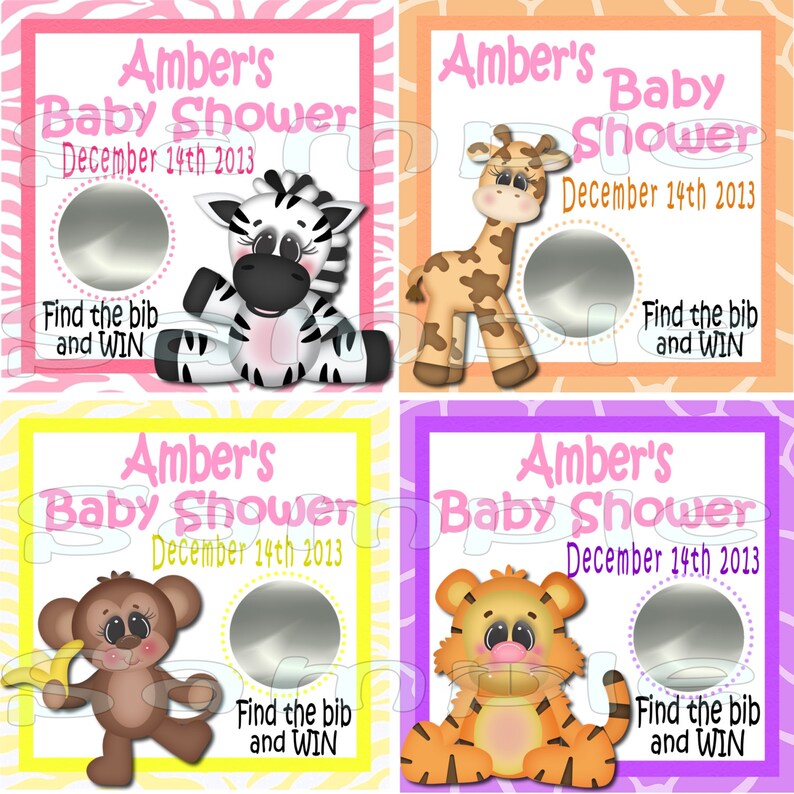 Baby Girl Scratch off Cards Jungle Baby Shower Game Scratch | Etsy