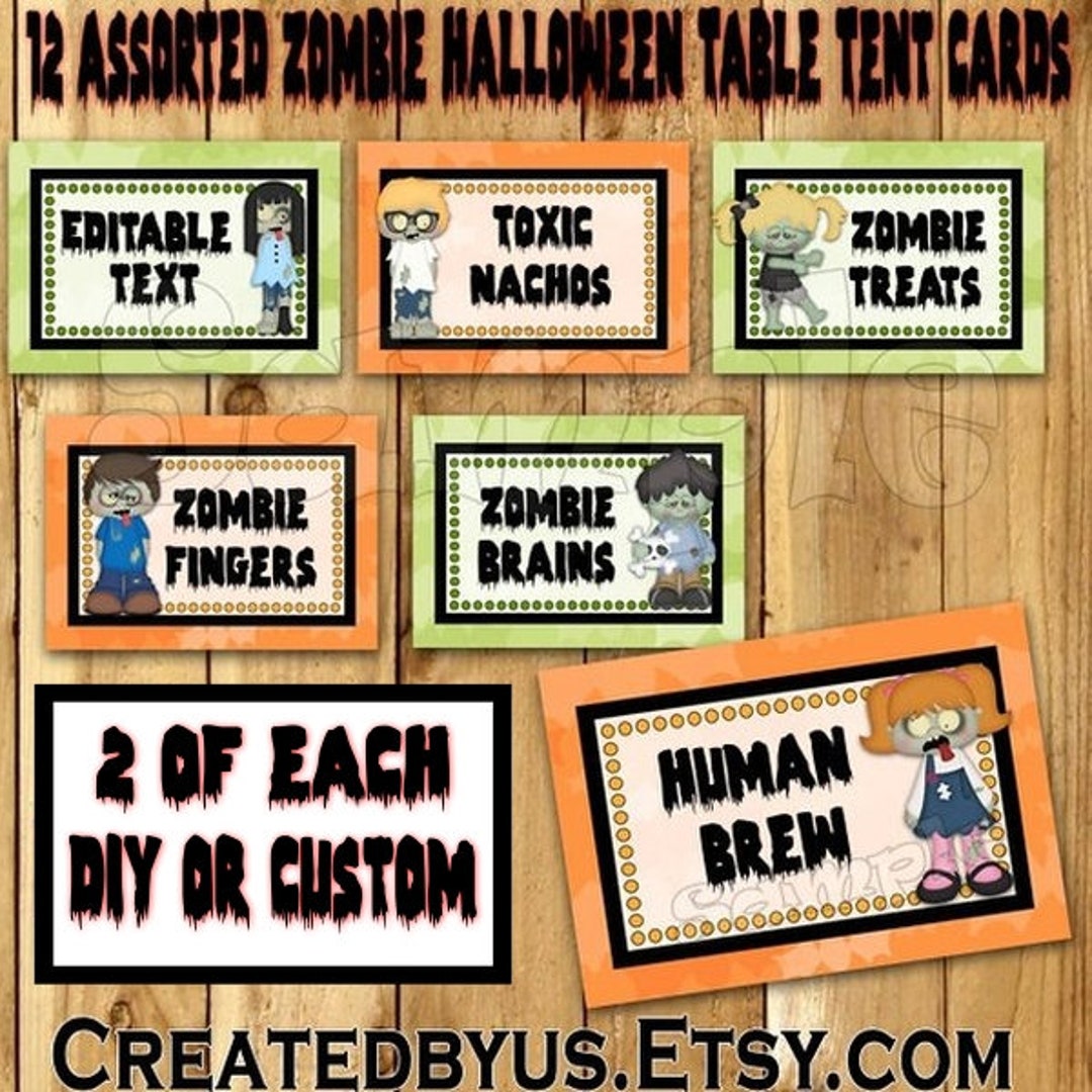 Zombie Halloween Food Tent Cards Zombie Tent Cards Name Cards Place ...