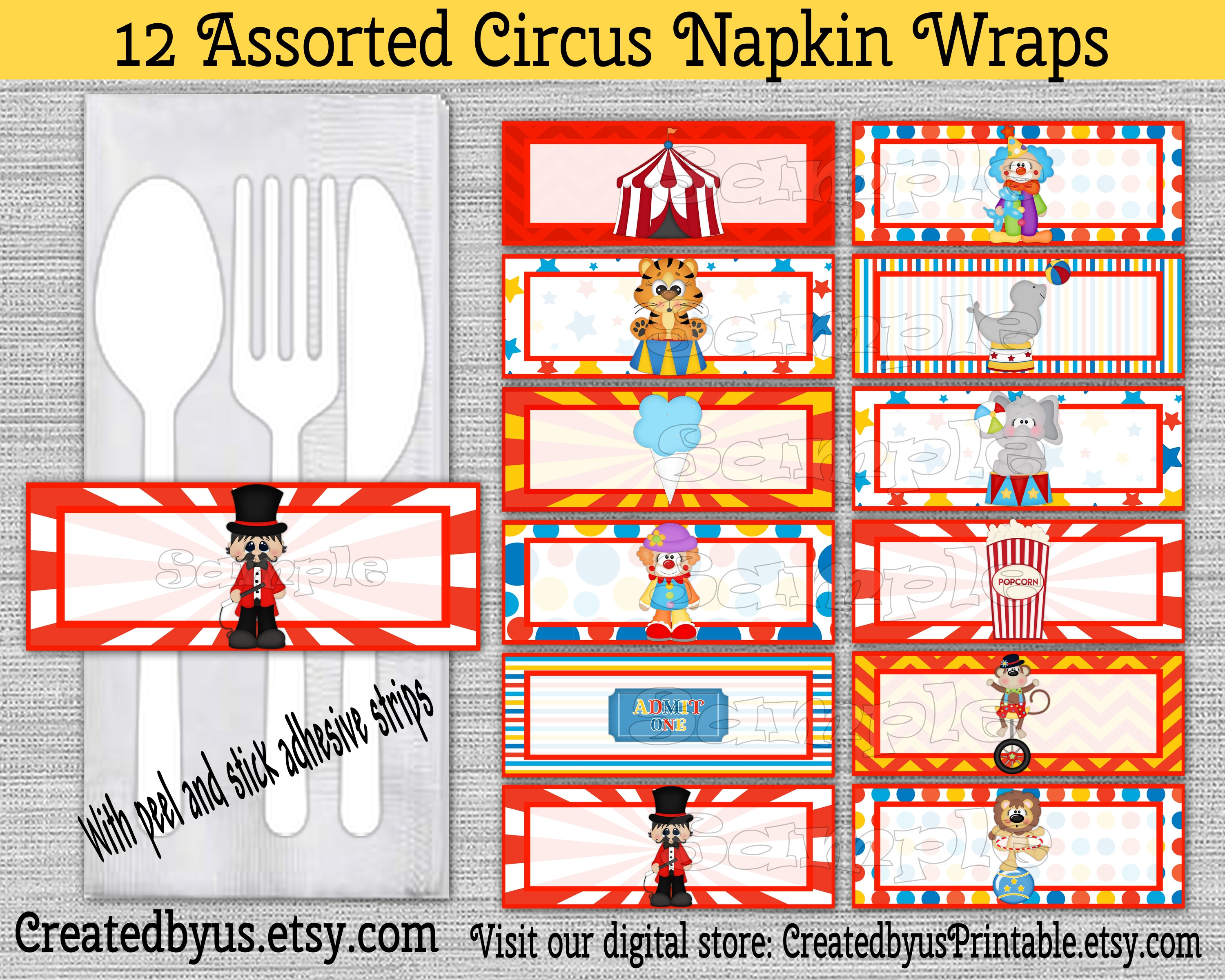 Circus Napkin Wraps Circus Baby Shower Decorations Carnival Birthday ...