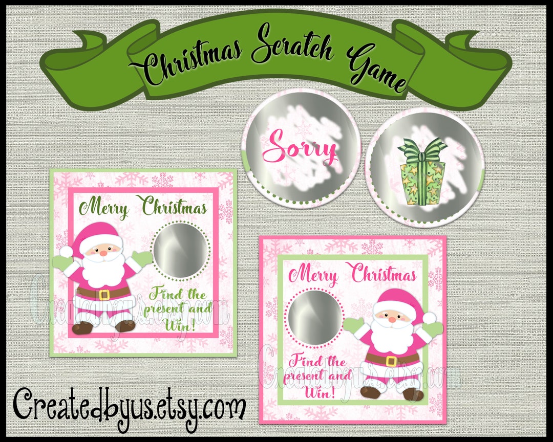 Christmas Game Scratch off Cards Christmas Party Game Scratch Tag Pink ...