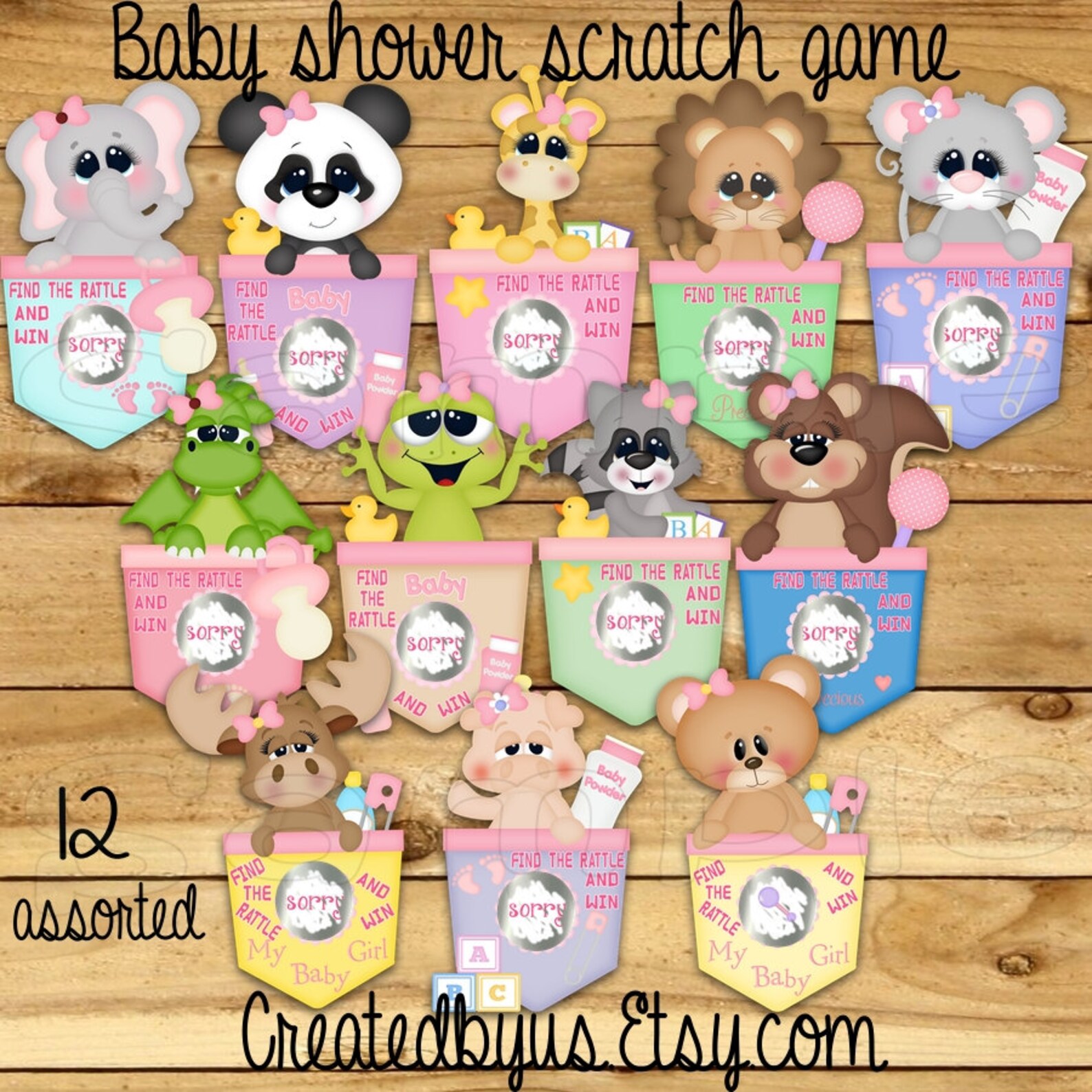 Baby Shower Scratch off Cards Baby Girl Shower Game Scratch Tags Party ...