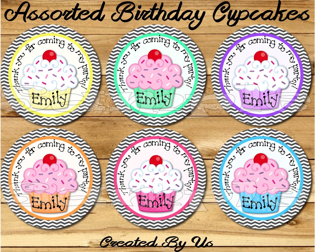 Birthday Cupcake Stickers Party Favor Tags Thank You Tag Gift Tags ...
