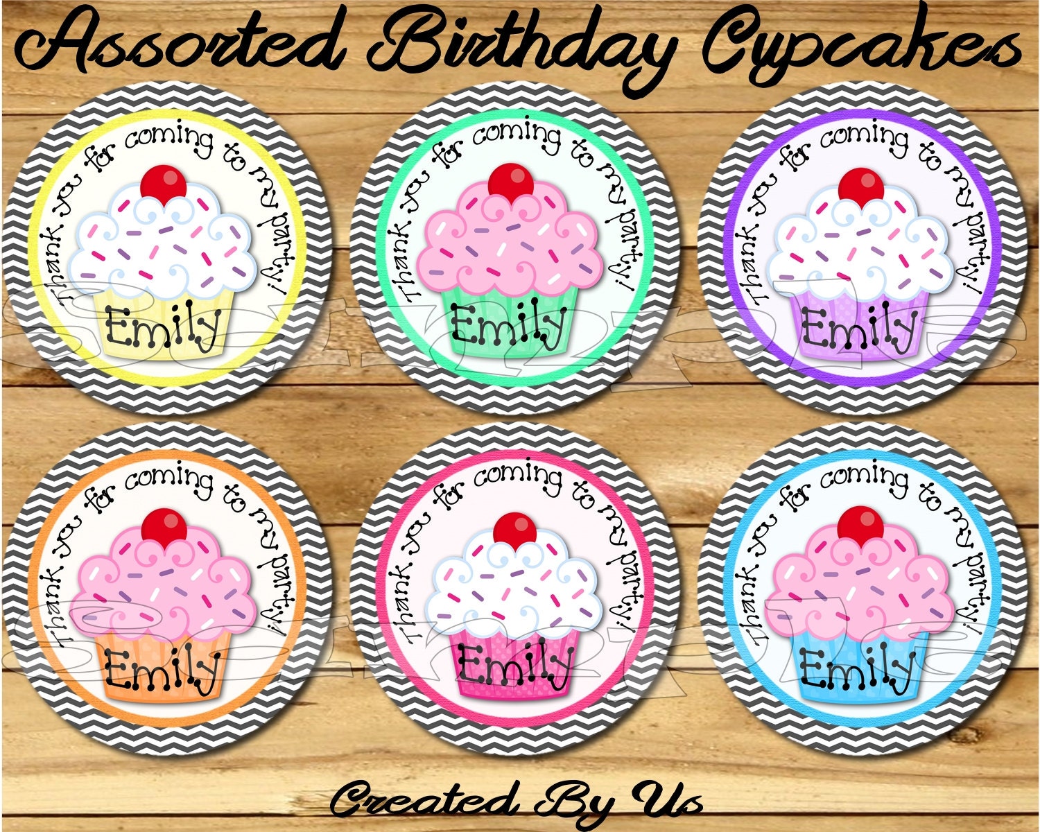 Birthday Cupcake Stickers Party Favor Tags Thank You Tag Gift Tags ...