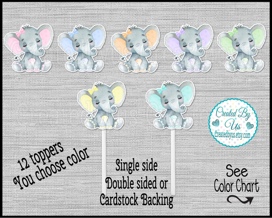 Baby Girl Elephant Cupcake Toppers Watercolor Sleeping - Etsy
