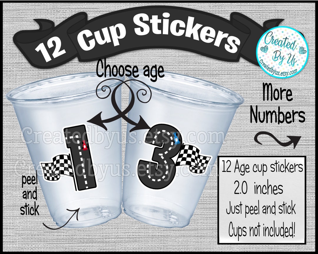 Racing Party Cup Stickers Race Track Sticker Racing Birthday Age ...