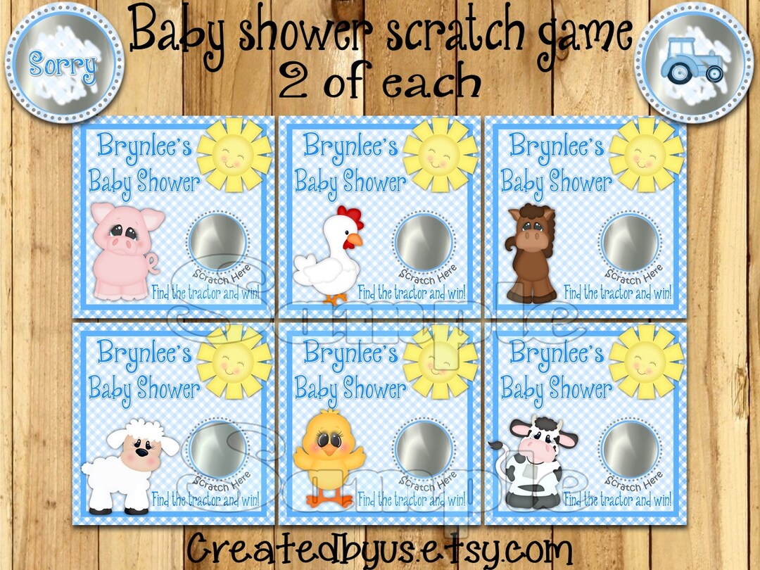 Baby Shower Scratch off Cards Farm Baby Boy Scratch Game Barnyard Baby ...