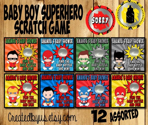 Superhero Baby boy Scratch Game Baby shower scratch off cards | Etsy