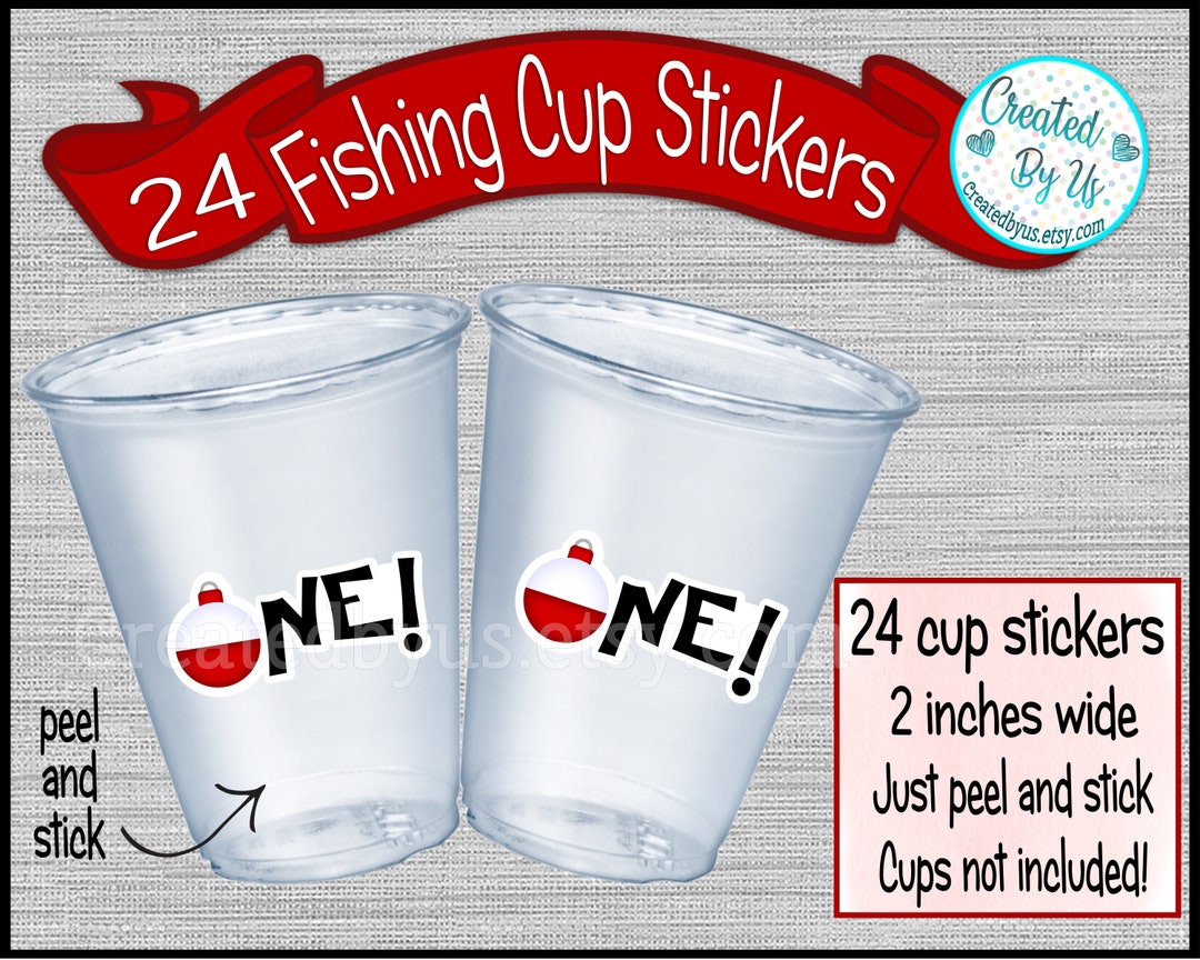 Fishing Party Cup Stickers the Big One Fishing Disposable Cup Stickers ...