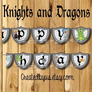 Knights and Dragons Birthday Banner Medieval Party Banner Dragon ...