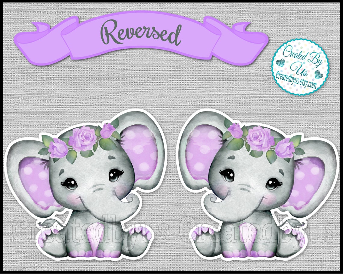 Purple Baby Girl Elephant Cutouts Party Decoration Little Peanut Baby ...