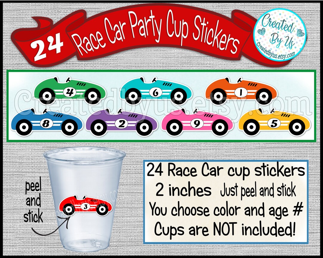 Racing Party Cup Stickers Race Car Stickers Racing Birthday Age ...