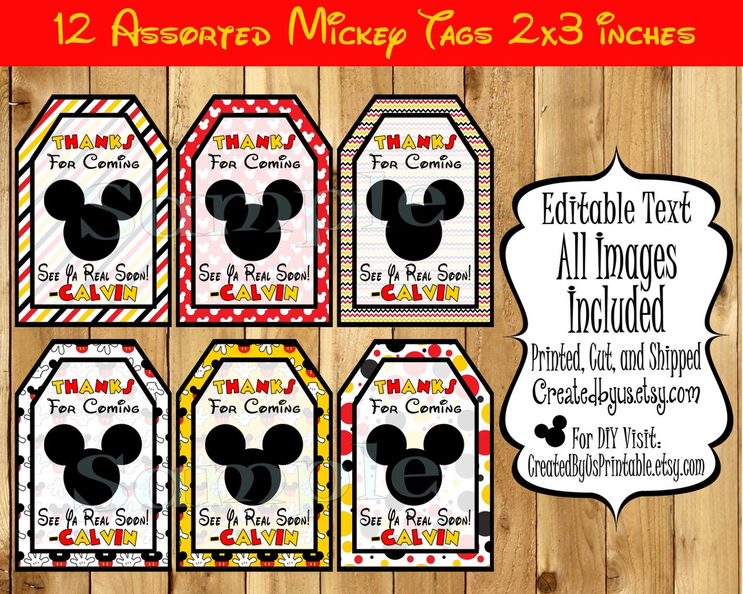 Mickey Thank You Tags PERSONALIZED With Child's Name Mouse Birthday ...