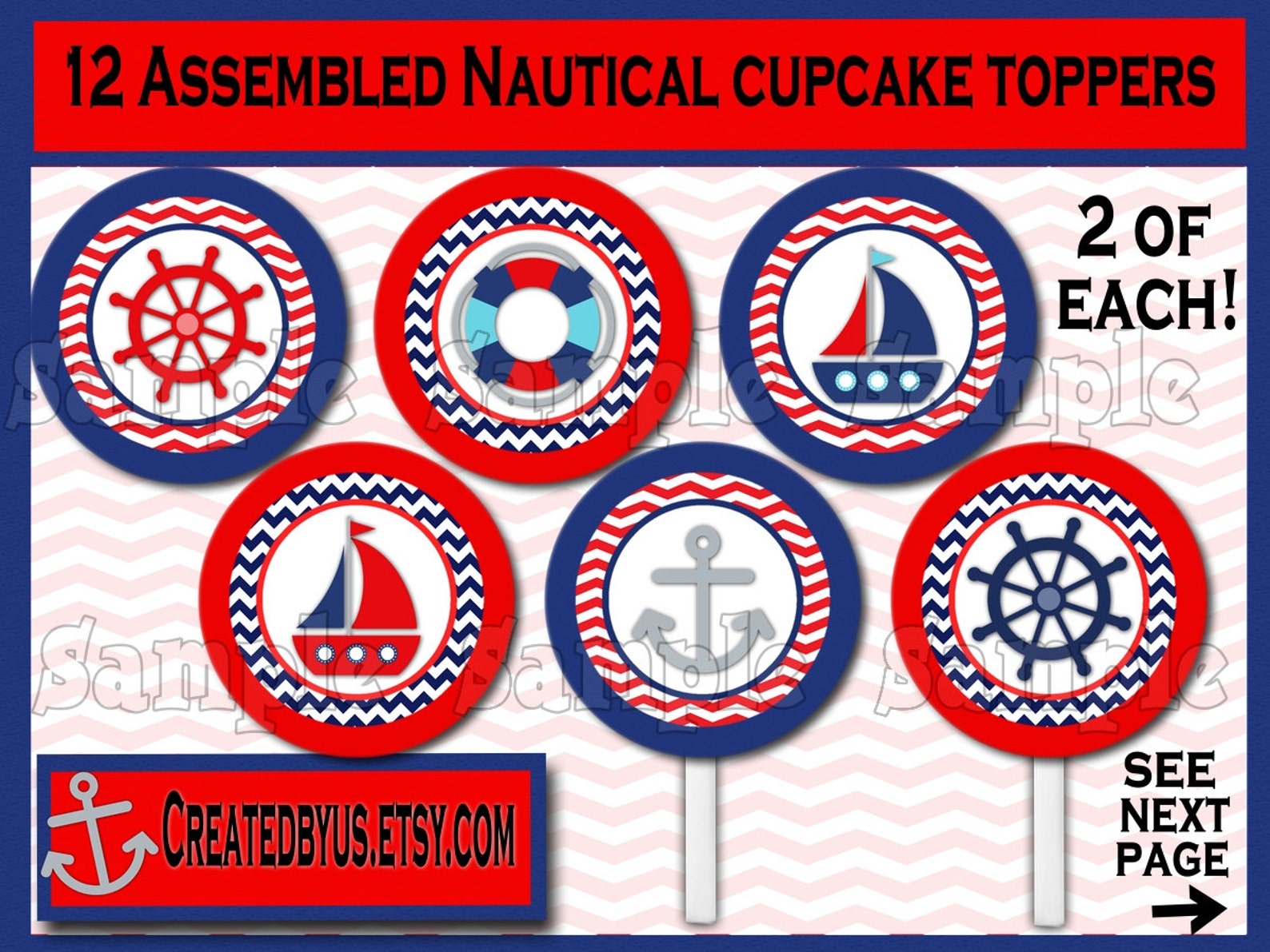Nautical Cupcake Toppers Nautical Baby Shower Decorations Custom ...